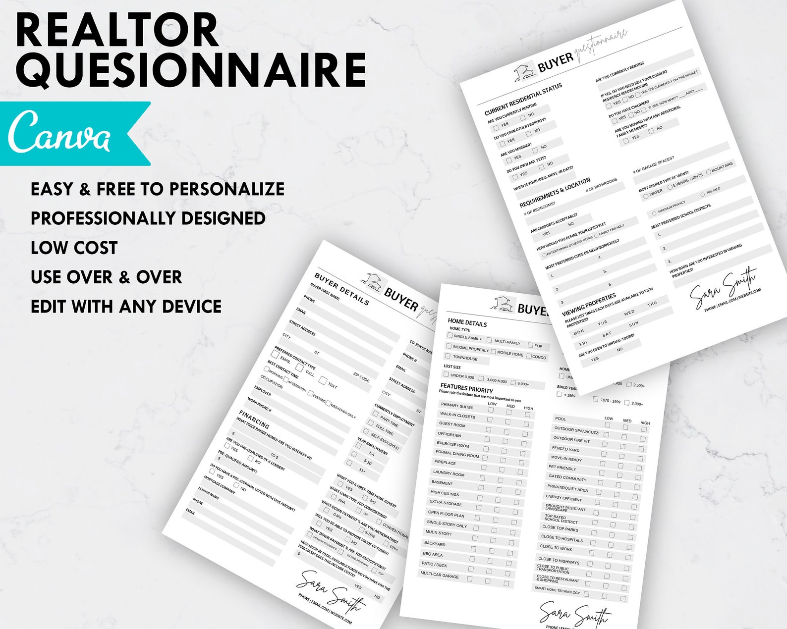 Real Estate Seller Questionnaire, Pre-listing Workbook | PDF & Editable ...