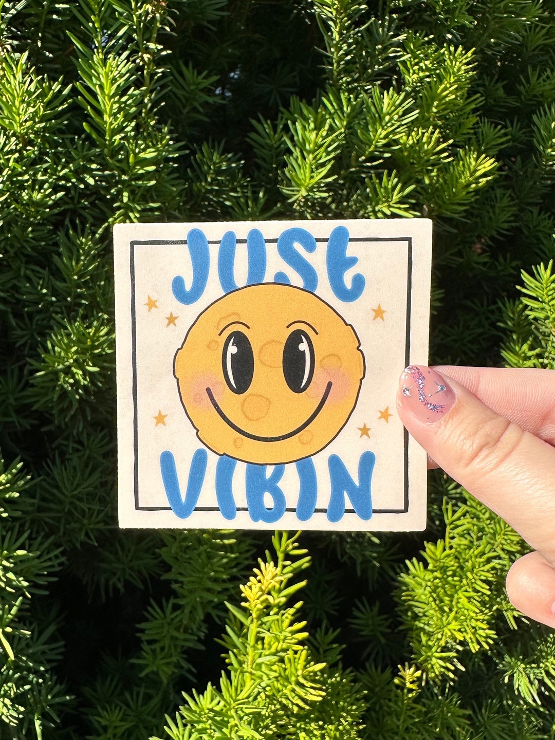 Just Vibing Sticker, Going With the Flow Moon Sticker - Etsy