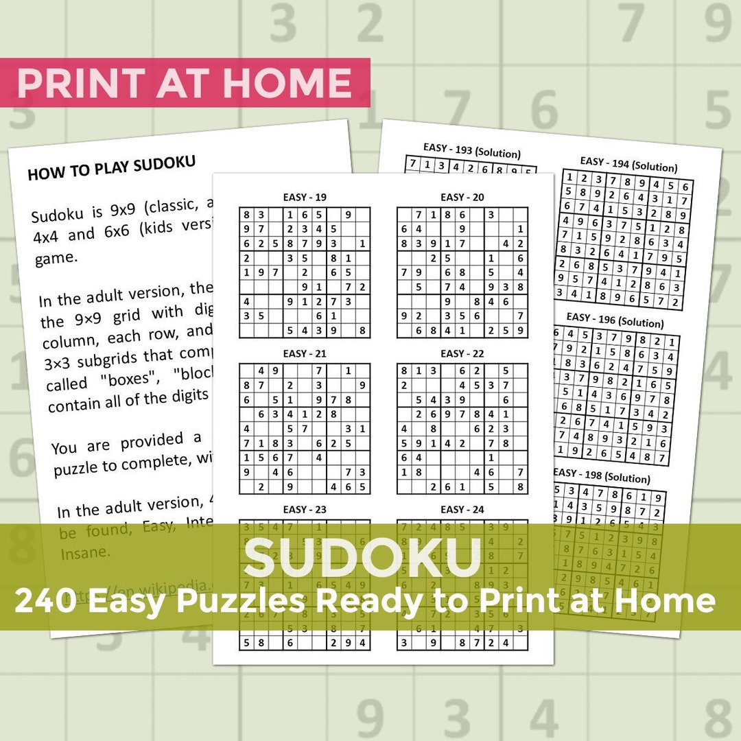 Sudoku Puzzles Printable Kids Adults 240 Easy 9x9 - Etsy Australia