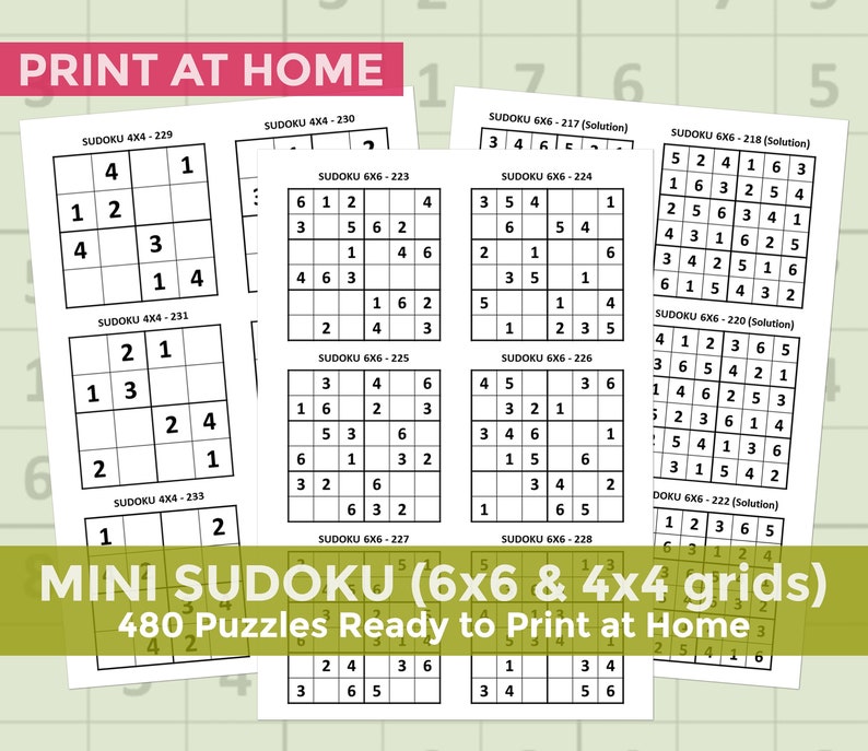 Sudoku Puzzles Printable 480 Very Easy/warm-up/kids/mini Level Sudoku ...