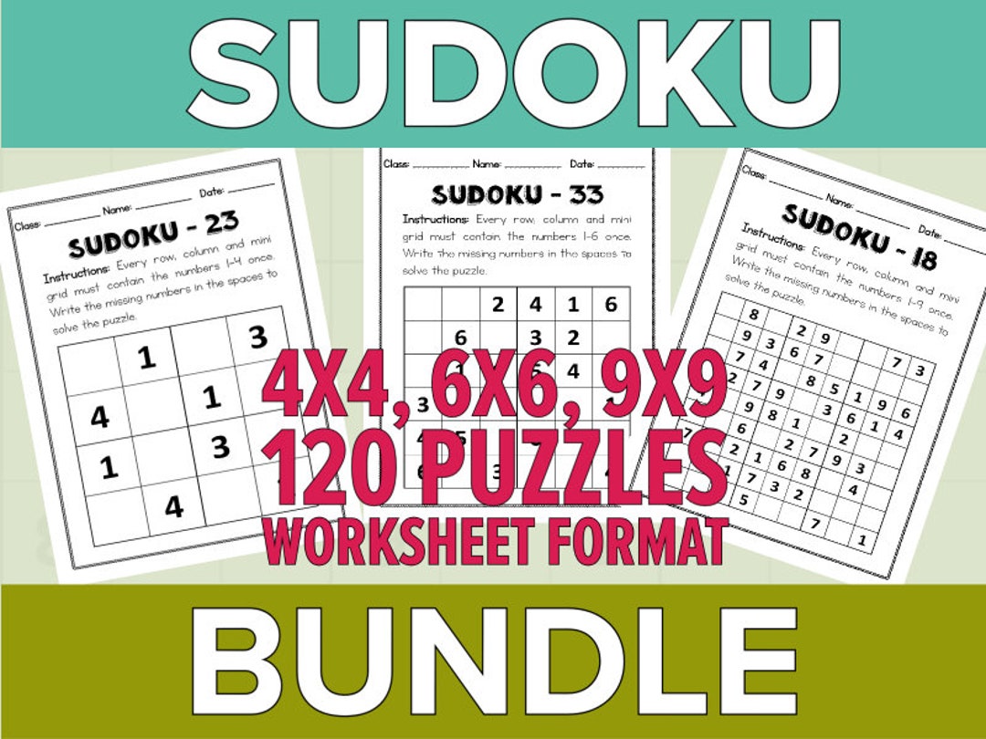 Sudoku Puzzles Printable Kids 120 Worksheets Bundle for the Classroom ...