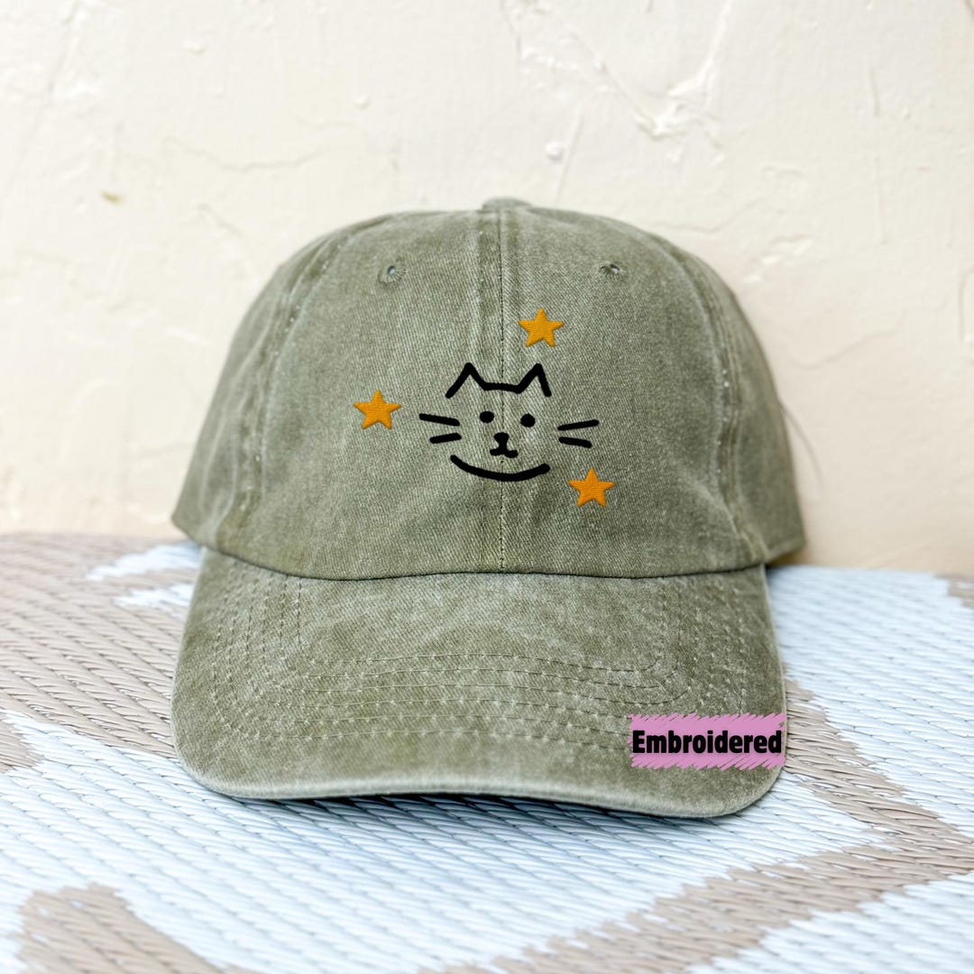 Embroidered Cat Hat, Vintage Kitten Hat, Black Cat Cap, Cat Lover Gift ...
