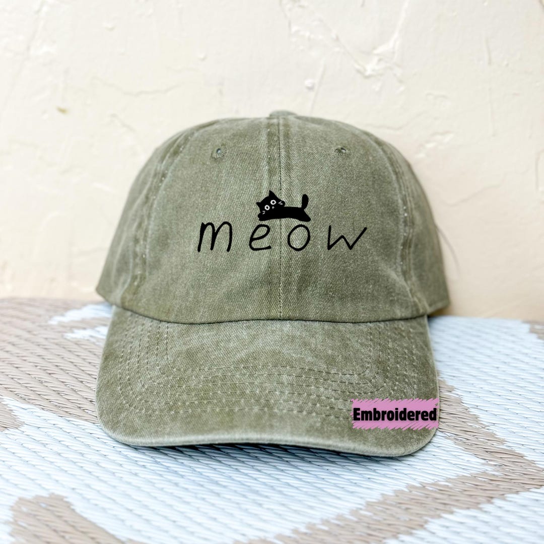 Embroidered Meow Cat Hat, Vintage Kittens Hat, Black Cat Cap, Cat Lover ...