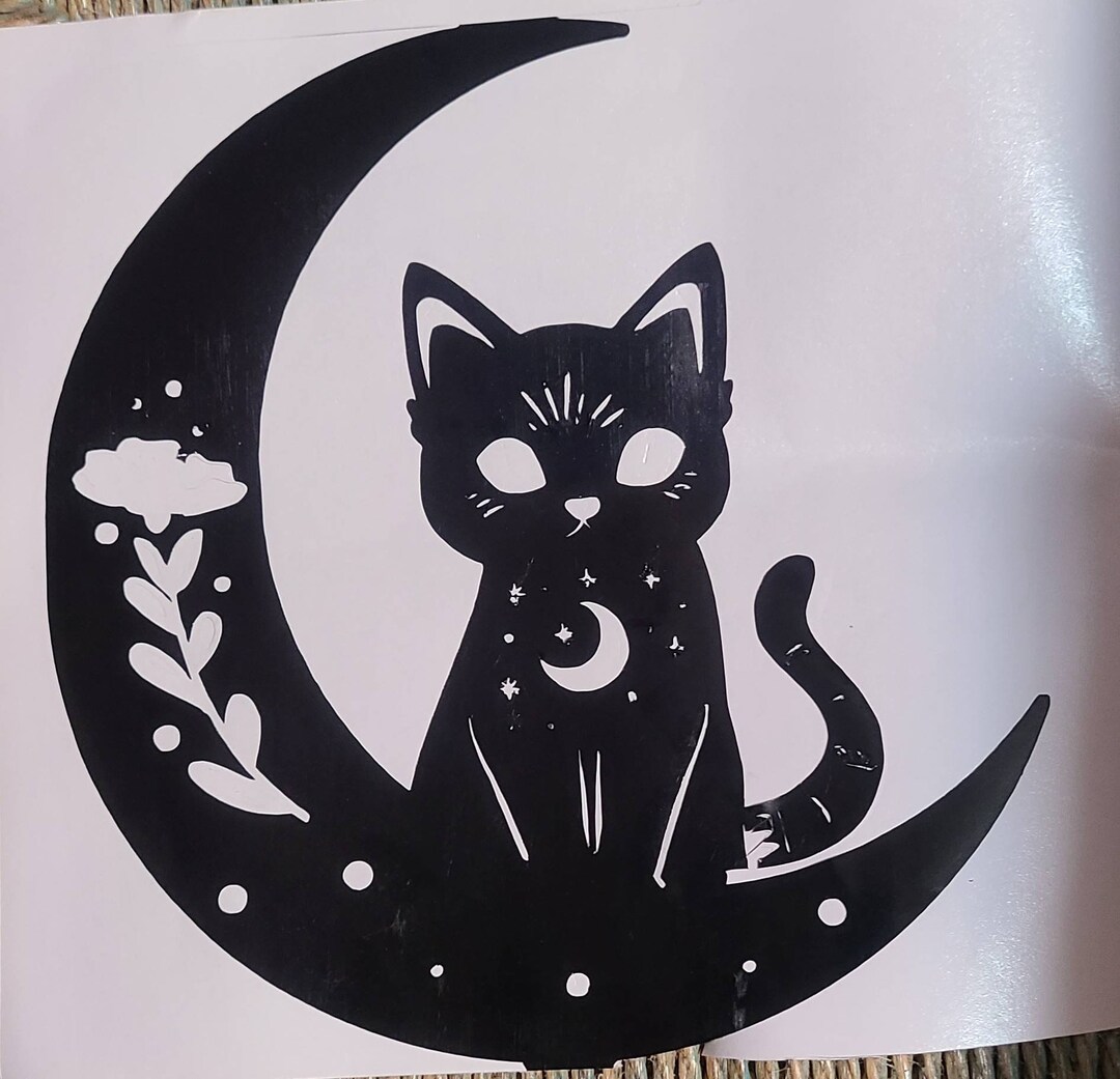 Moon Kitty Vinyl Decal Car Window Decal Sticker, Laptop Decal, Tablet ...