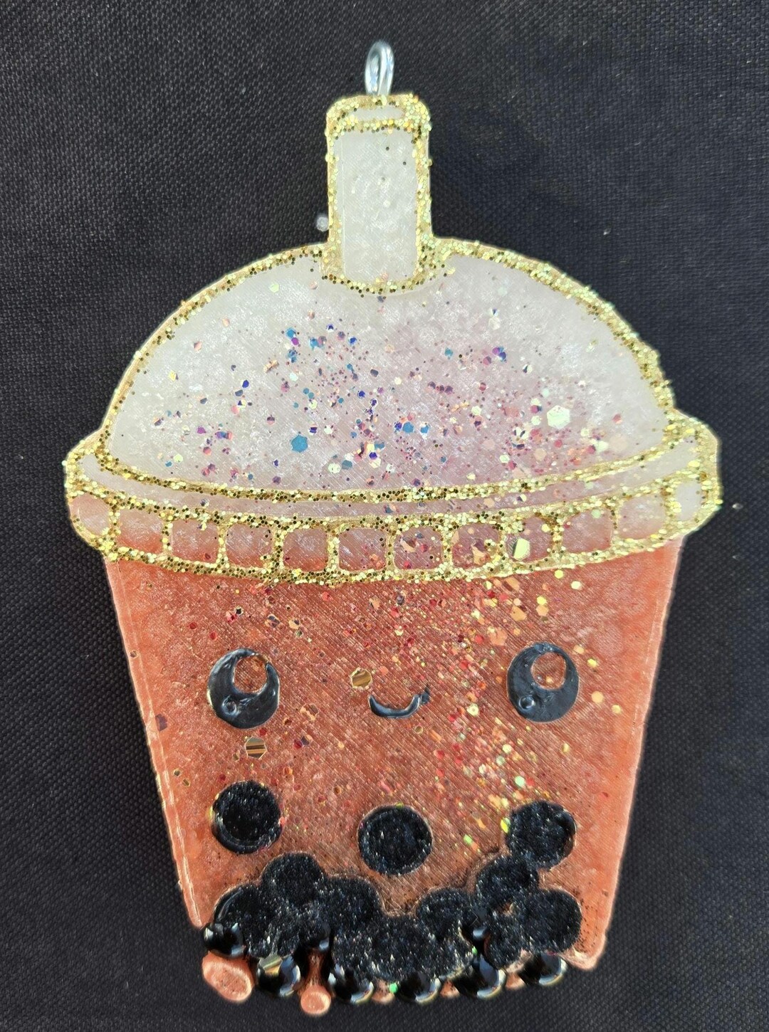 Cute Pink Bubble Tea Glitter Boba Cup With Face Aroma Bead Hanging Car ...
