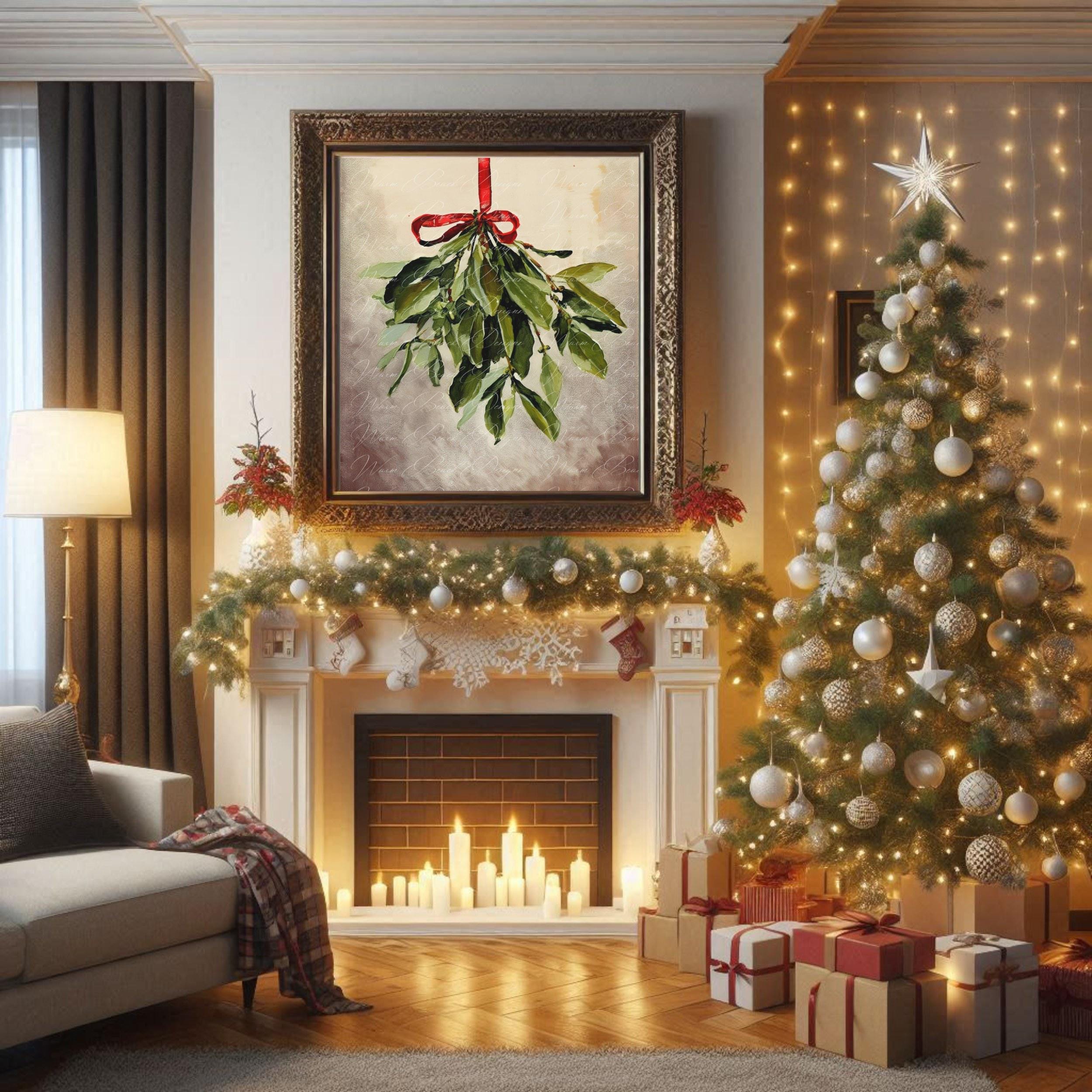 Vintage Mistletoe Painting: Christmas Watercolor Wall Art 3 Christmas ...