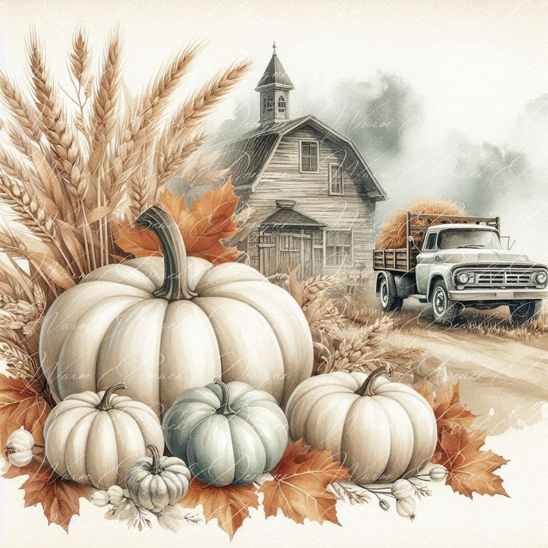 Rustic Fall Barn Clipart: Vintage Pumpkin Harvest (PNG JPEG Digital ...