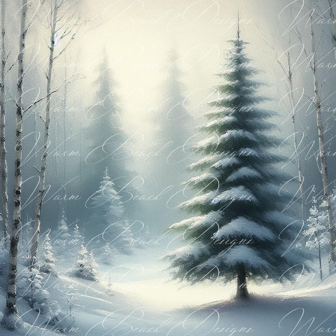 Winter Pine Tree Clipart: Christmas Scene PNG JPEG (digital Download ...
