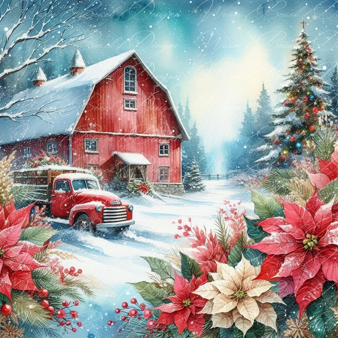 Vintage Winter Barn Clipart: Christmas PNG JPEG (instant Download) - Etsy