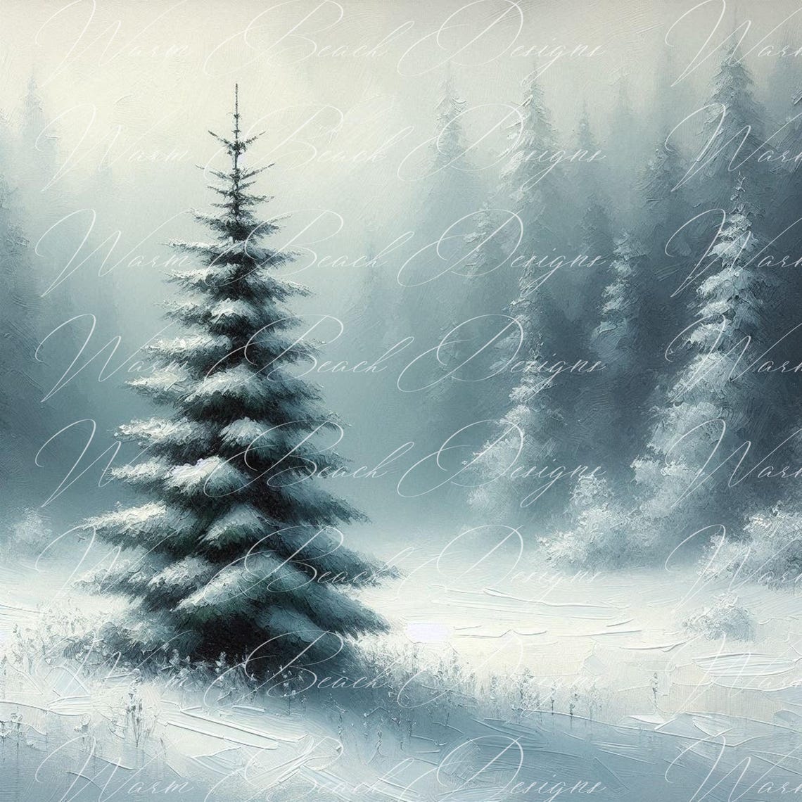 Winter Pine Tree Clipart: Christmas Scene PNG JPEG (digital Download ...