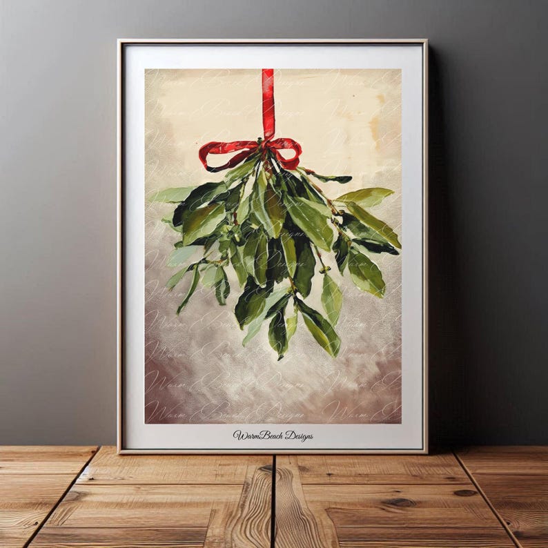 Vintage Mistletoe Painting: Christmas Watercolor Wall Art 3 Christmas ...