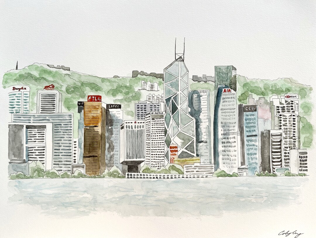 Hong Kong Skyline/ Fine Art Print/ Hong Kong Painting/ Hong Kong Art ...
