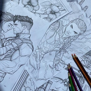 Fourth Wing Inspired Coloring Pages, Xaden and Violet, Rebecca Yarros ...