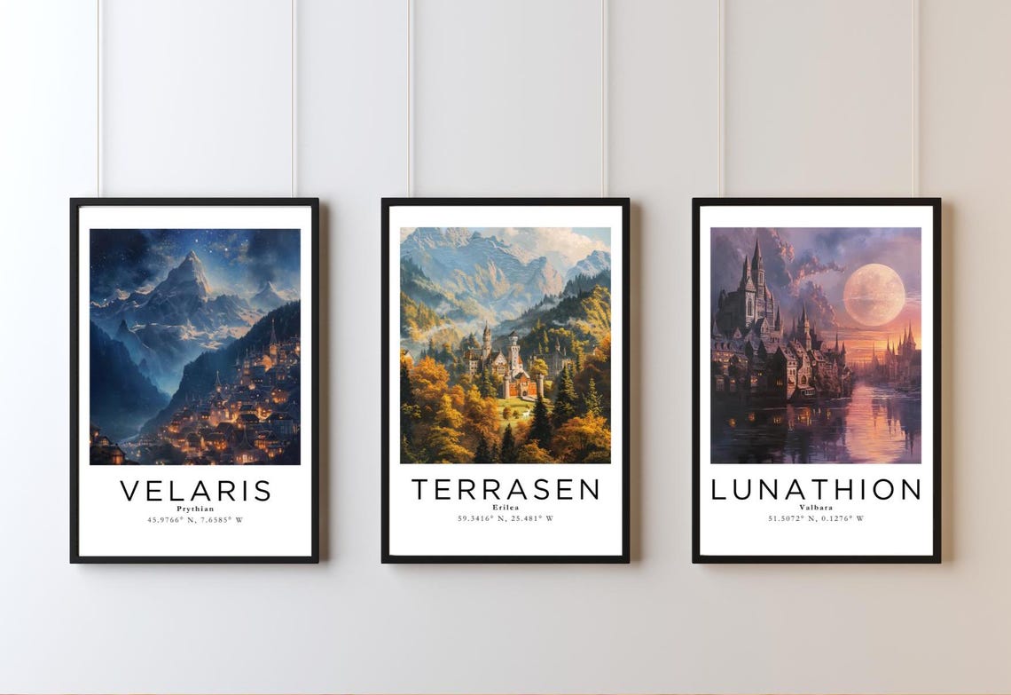 Velaris, Terrasen and Lunathion Prints, Sarah J Maas Cities Set, ACOTAR ...