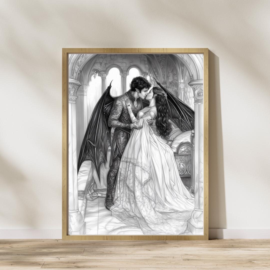 Feyre Rhysand Embrace Sketch, Night Court Print, Subtle Fantasy Wall ...