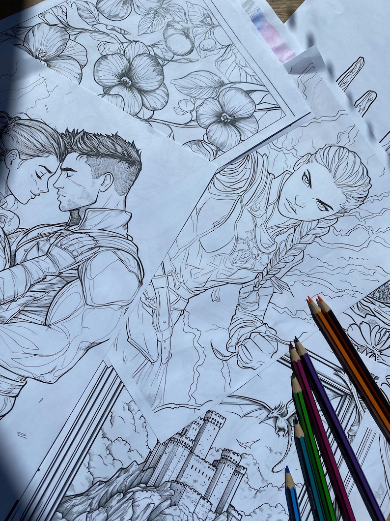 Onyx Storm Inspired Coloring Pages, Xaden and Violet, Rebecca Yarros ...