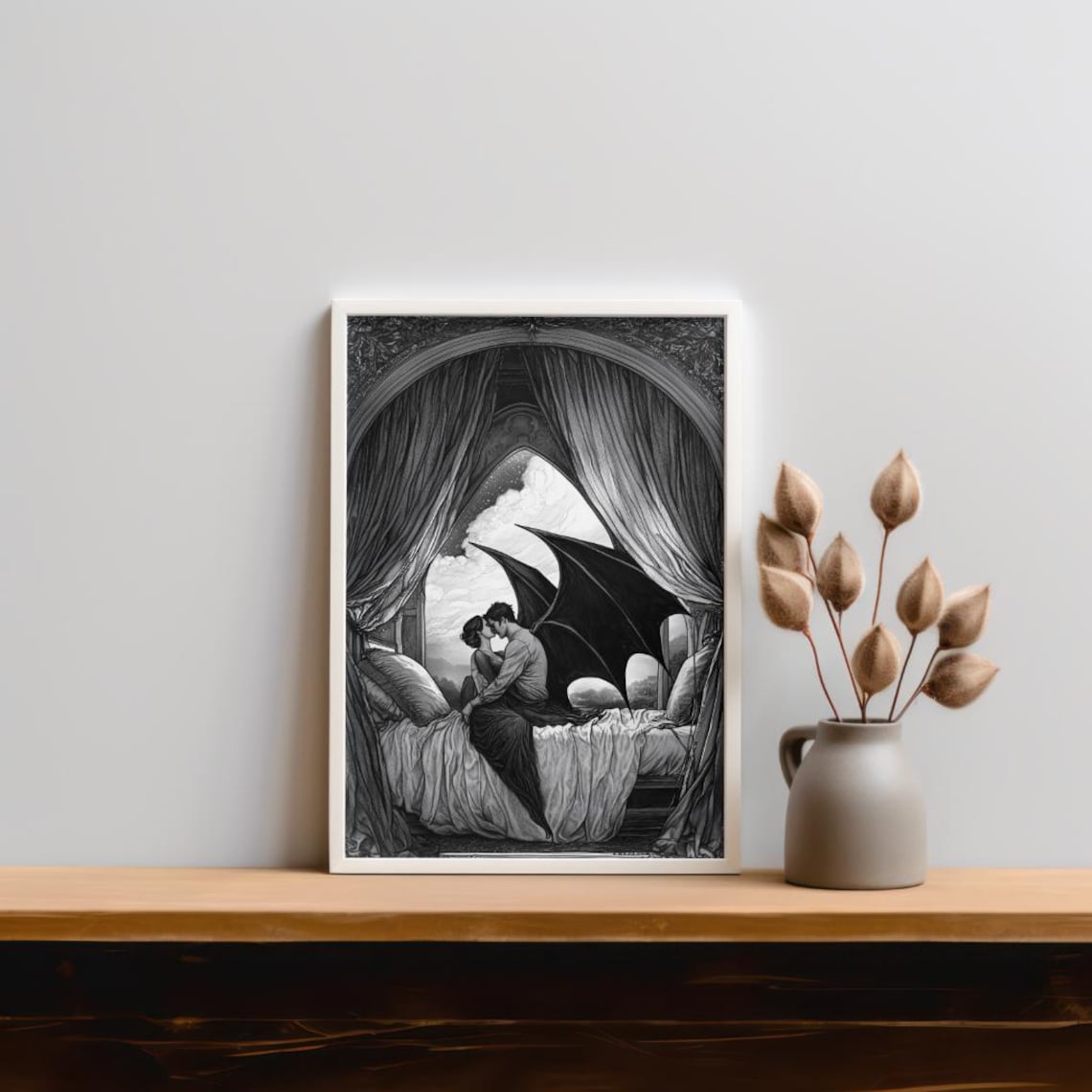 Feyre Rhysand Embrace Sketch, Night Court Print, Subtle Fantasy Wall ...