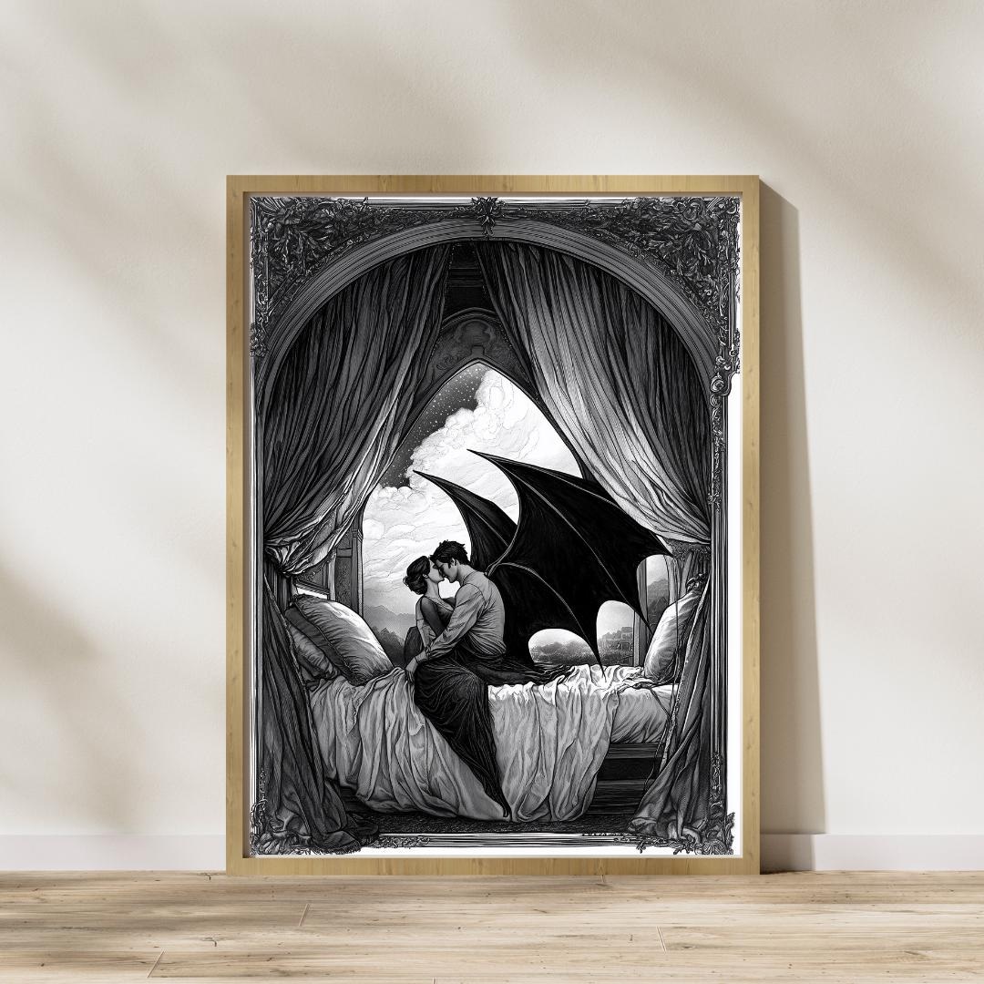 Feyre Rhysand Embrace Sketch, Night Court Print, Subtle Fantasy Wall Art, Court of Thorns ...