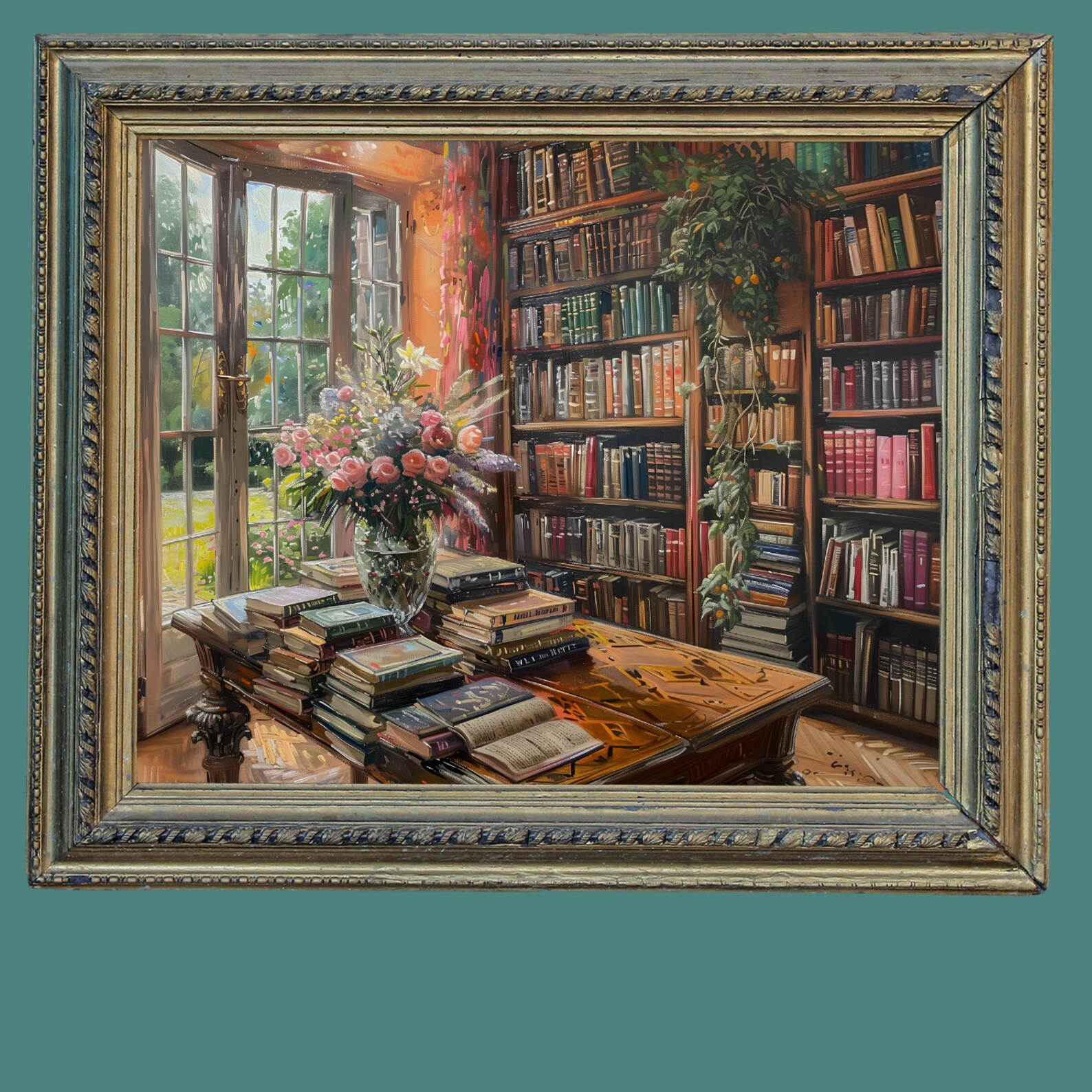 Antique Library, Country Garden, Moody Library Painting, Wall Decor ...