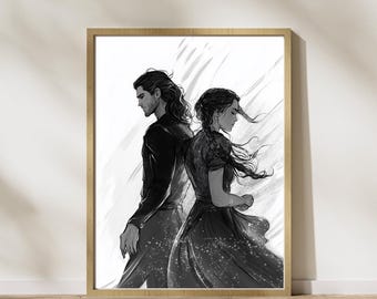 Feyre Rhysand Embrace Sketch, Night Court Print, Subtle Fantasy Wall ...