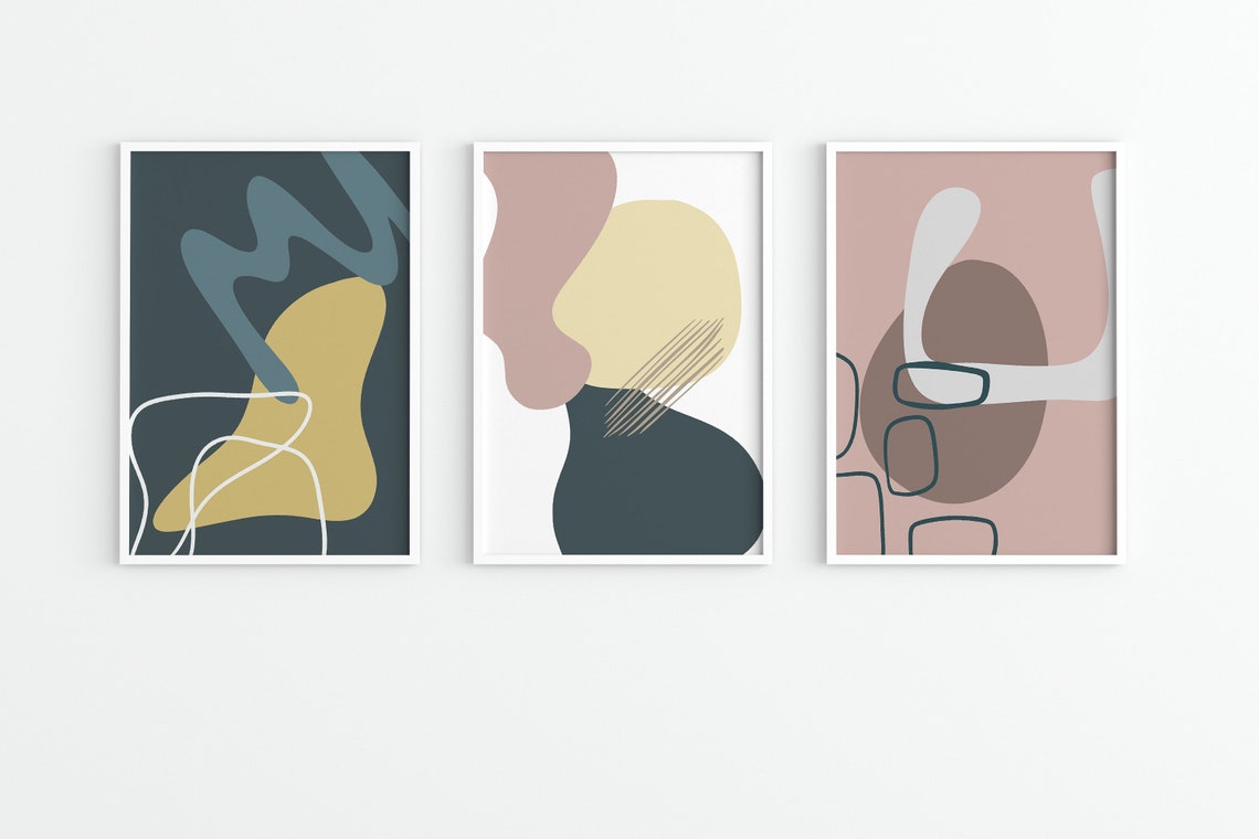 Abstract Shapes Poster SET OF 4 Art Gallery Printable Wall FOUR Pieces ...
