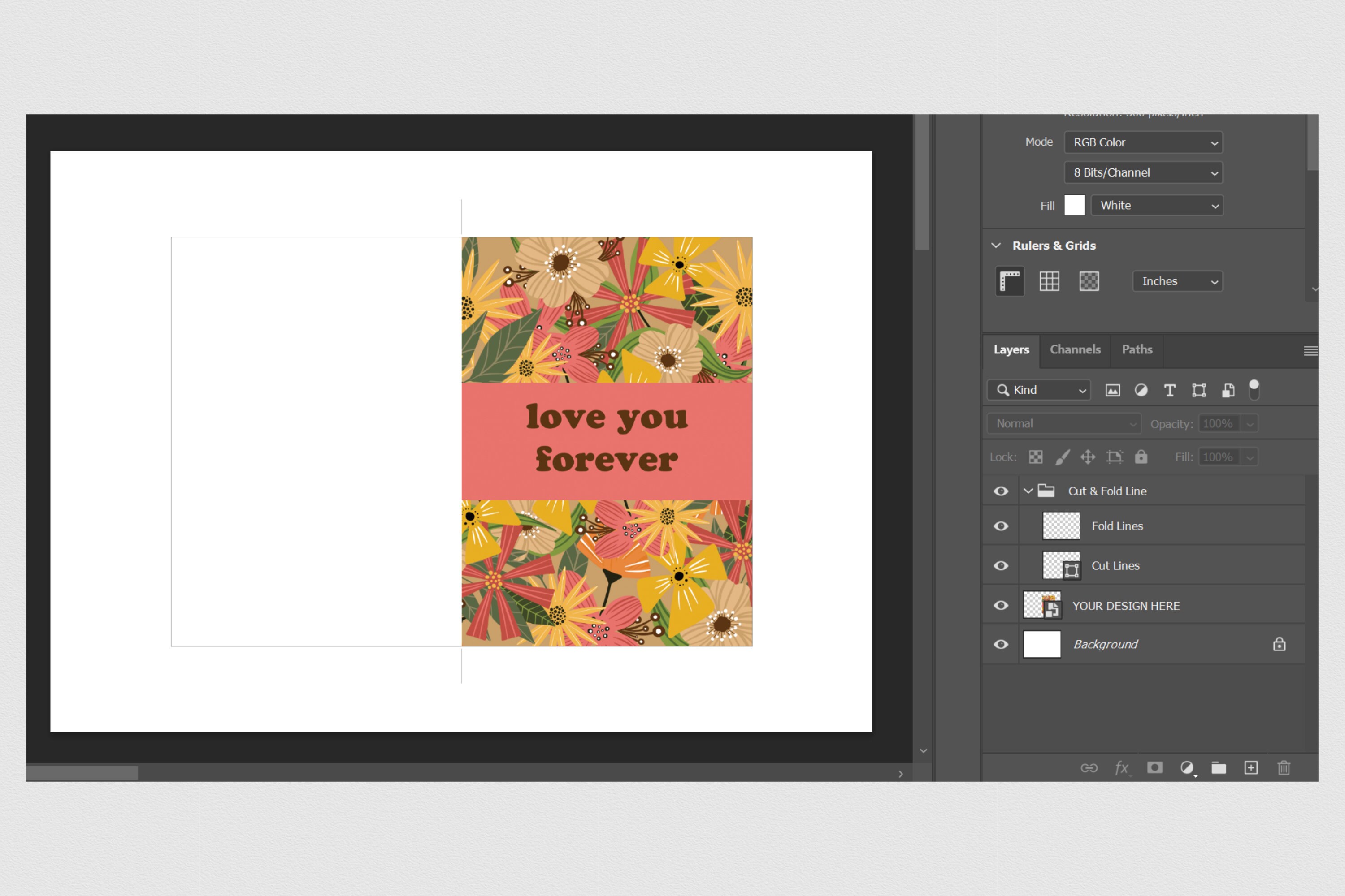 Photoshop Greeting Card SMART OBJECT Template, A4 Paper Canvas Size ...