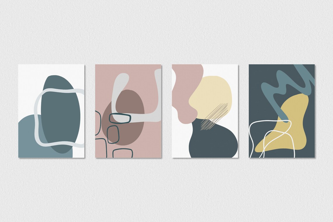 Abstract Shapes Poster SET OF 4 Art Gallery Printable Wall FOUR Pieces ...