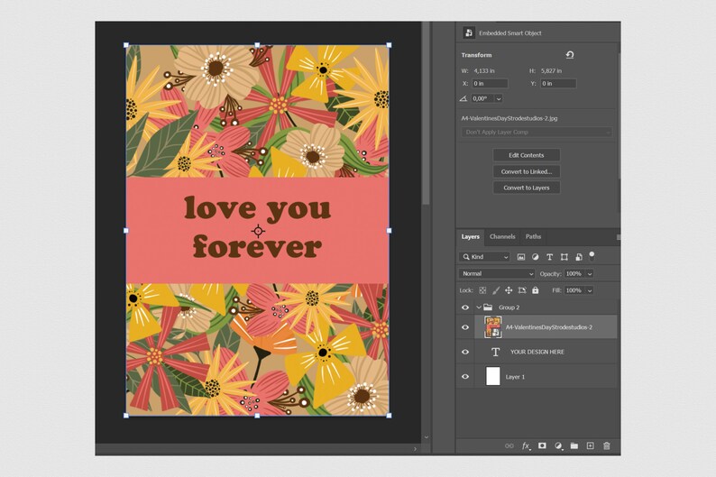Photoshop Greeting Card SMART OBJECT Template, A4 Paper Canvas Size ...