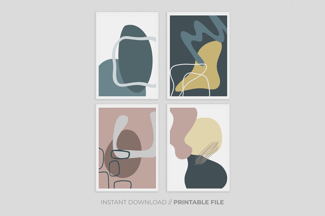 Abstract Shapes Poster SET OF 4 Art Gallery Printable Wall FOUR Pieces ...