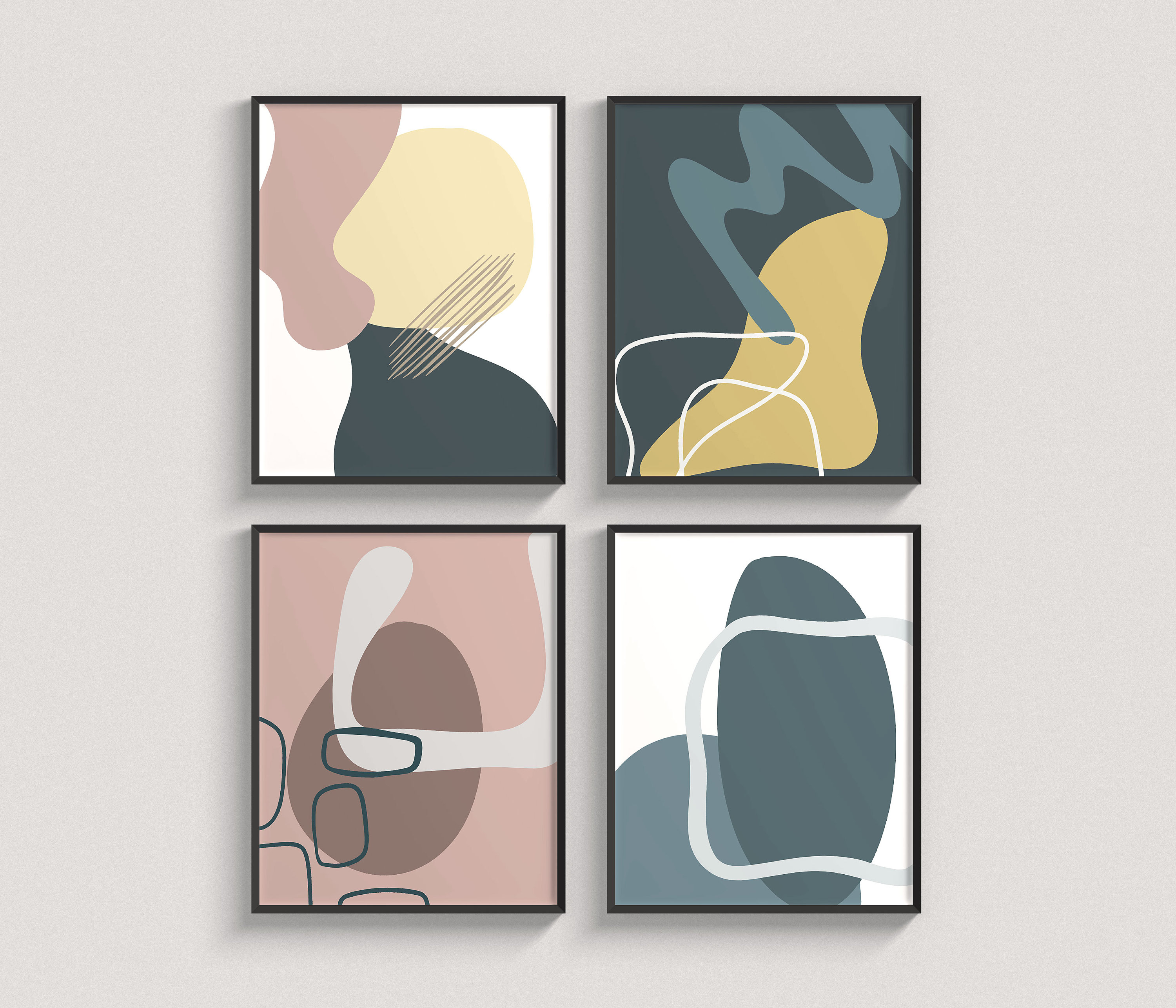 Abstract Shapes Poster SET OF 4 Art Gallery Printable Wall FOUR Pieces ...