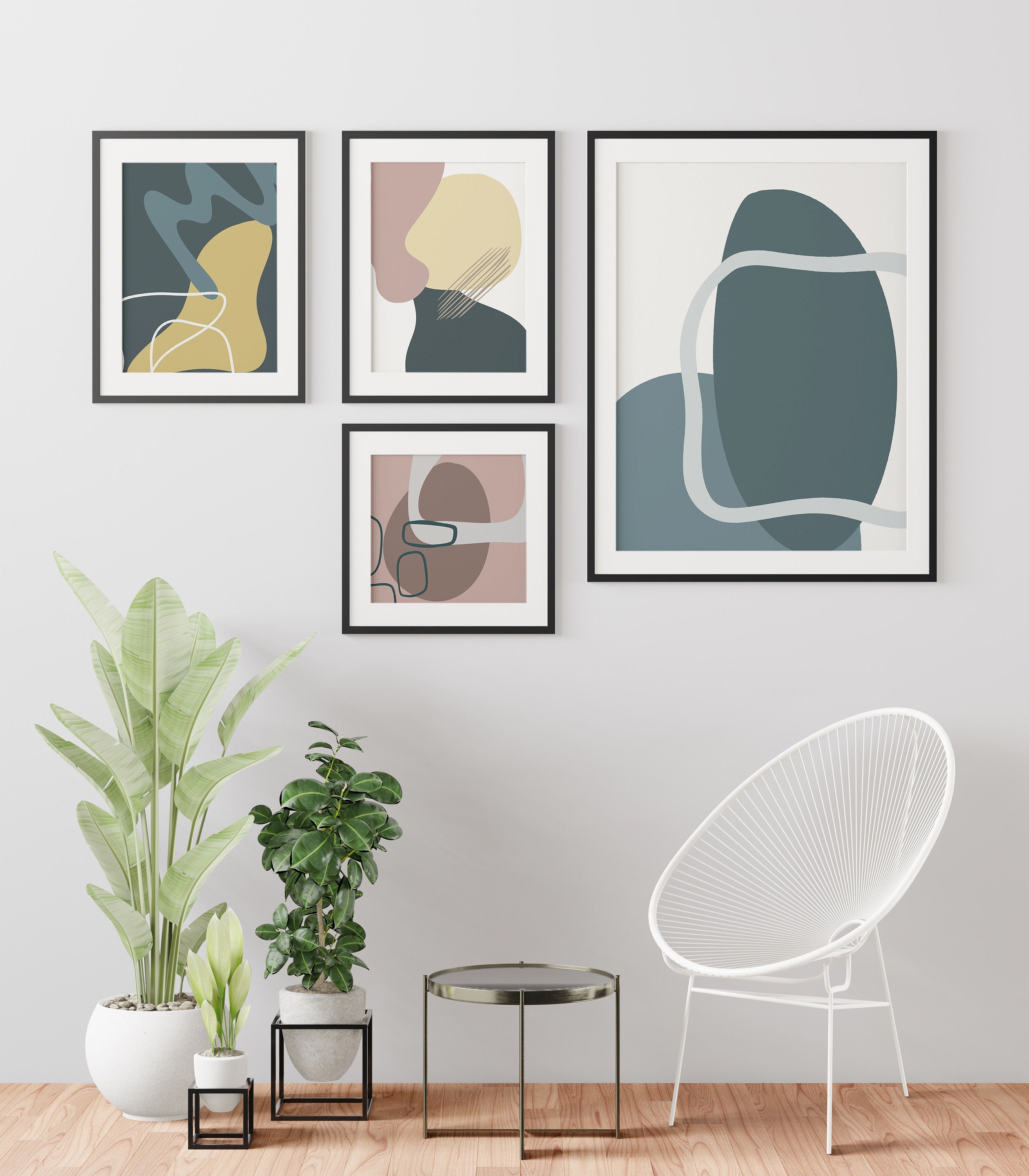 Abstract Shapes Poster SET OF 4 Art Gallery Printable Wall FOUR Pieces ...