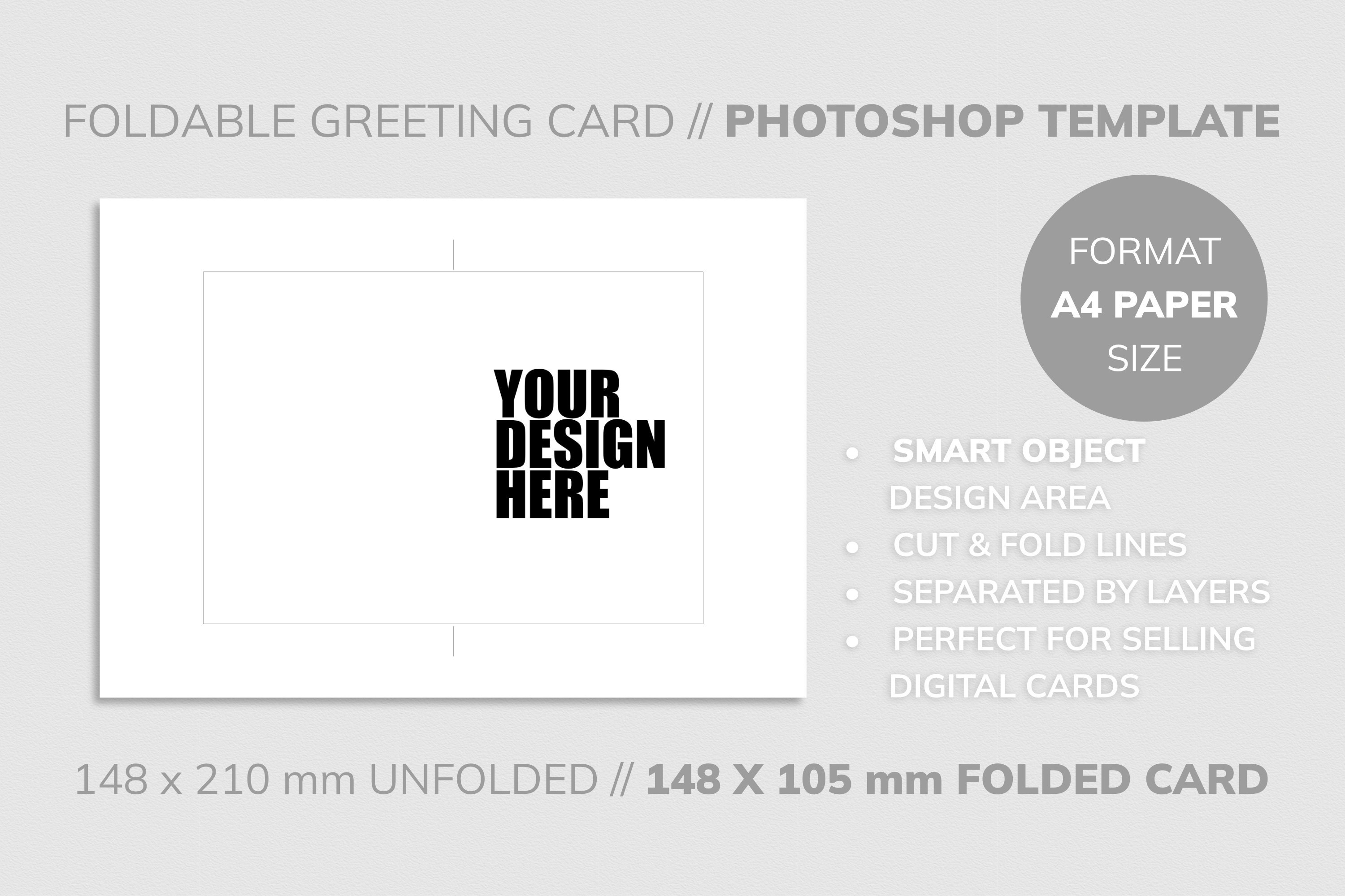 Photoshop Greeting Card SMART OBJECT Template, A4 Paper Canvas Size ...