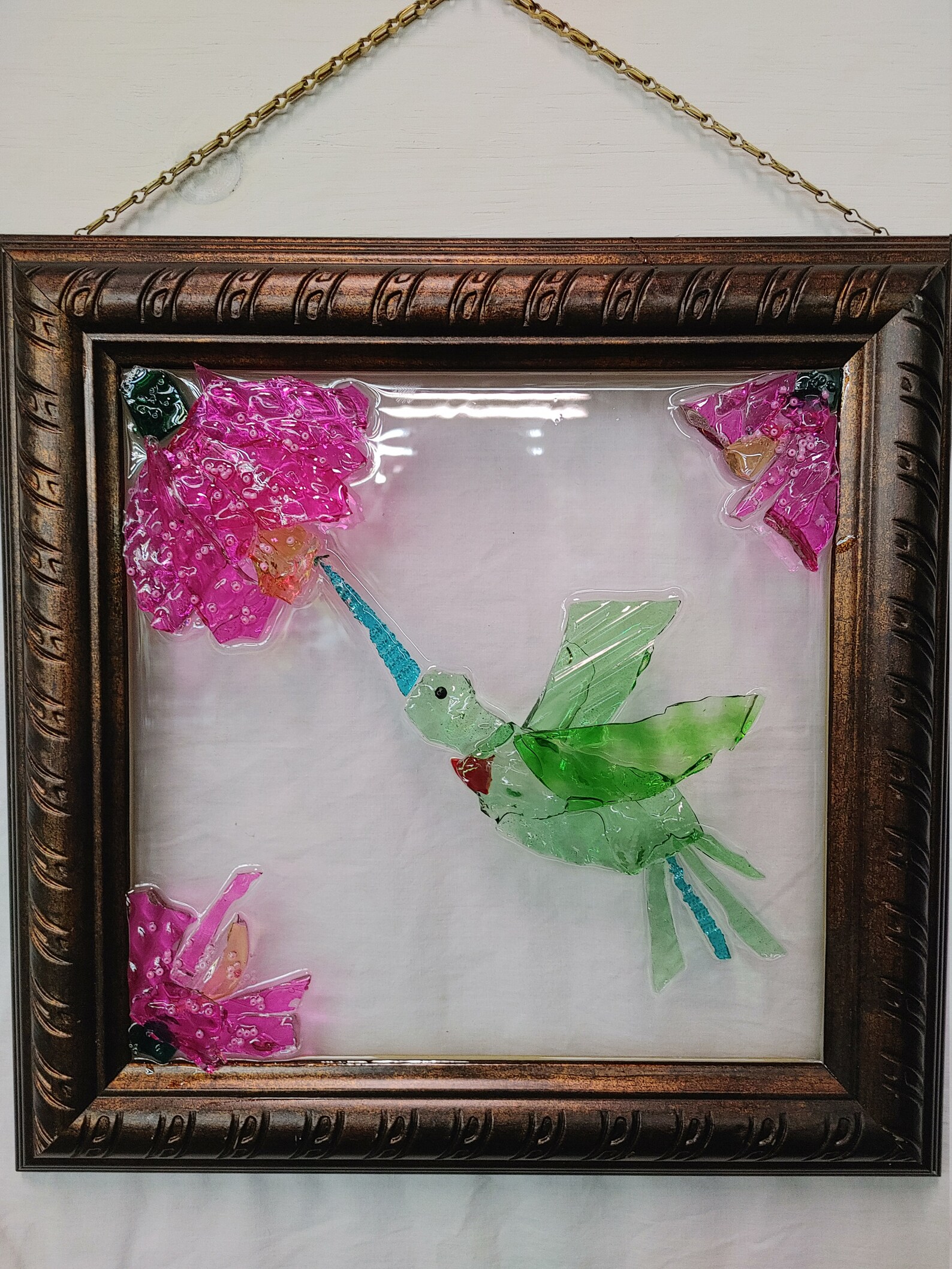 Broken Glass Art Crushed Glass Art Recycled Glass Art Resin Etsy