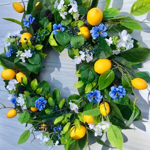 Summer Lemon Wreath With Blackberry & Blue Berry, Citrus Wreath W ...