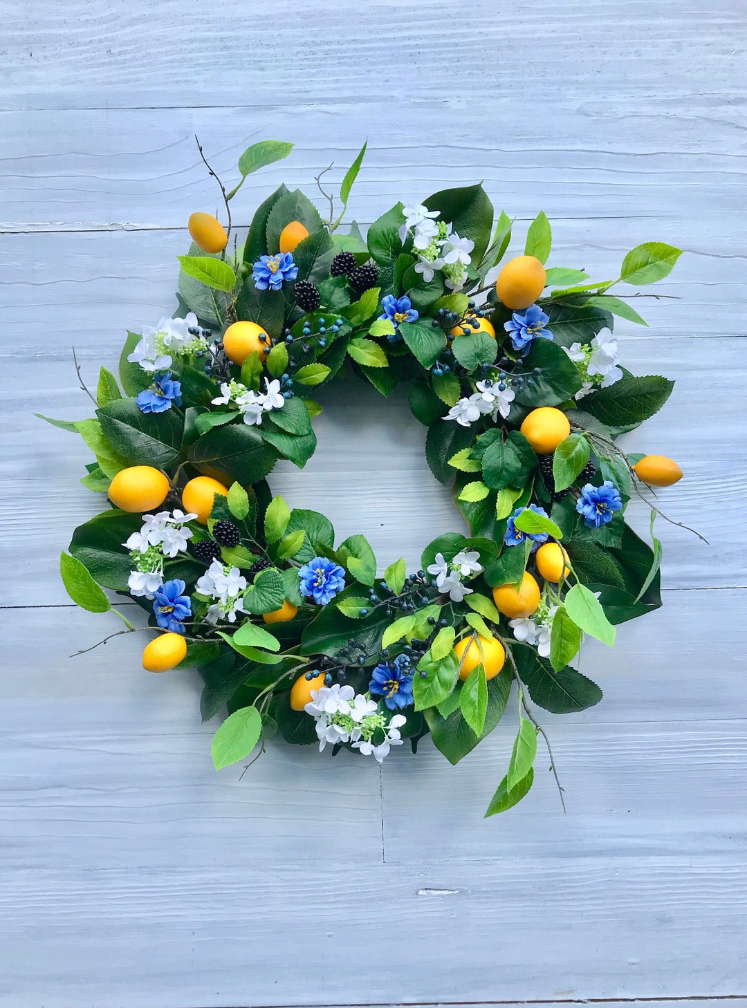 Summer Lemon Wreath With Blackberry & Blue Berry, Citrus Wreath W ...