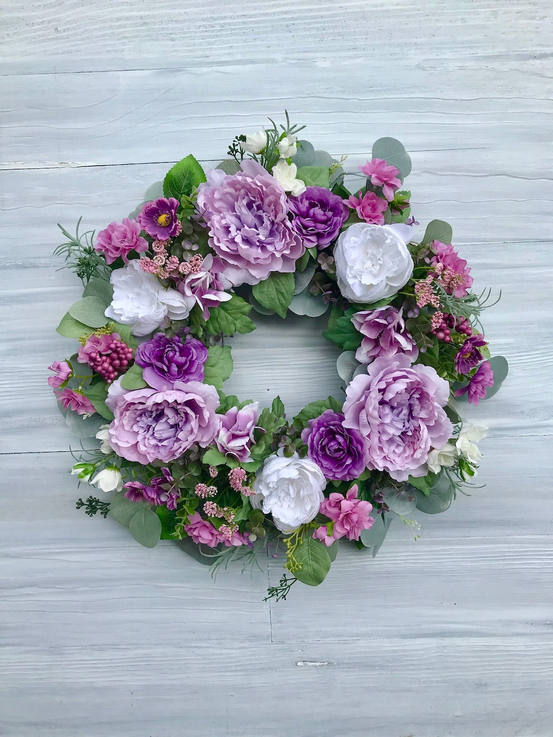 Purple Peony and Hydrangea Wreath for Front Door, Elegant Sage and ...