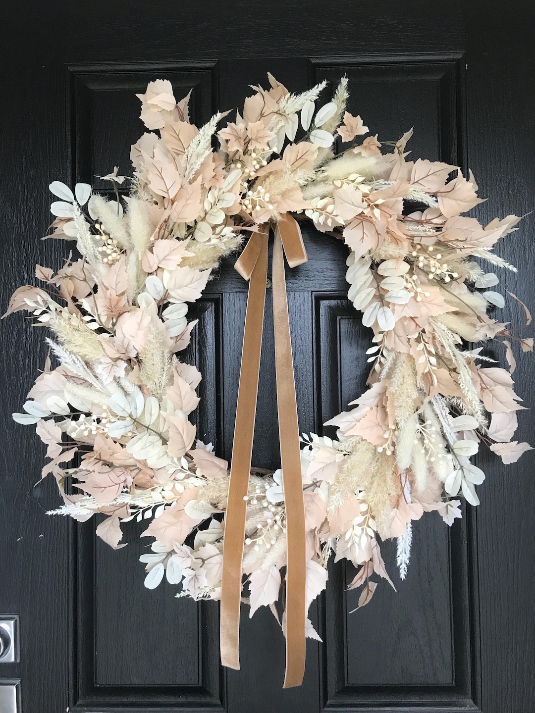 Neutral Boho Style Front Door Wreath, Fall Cream Beige Foliage Wreath ...