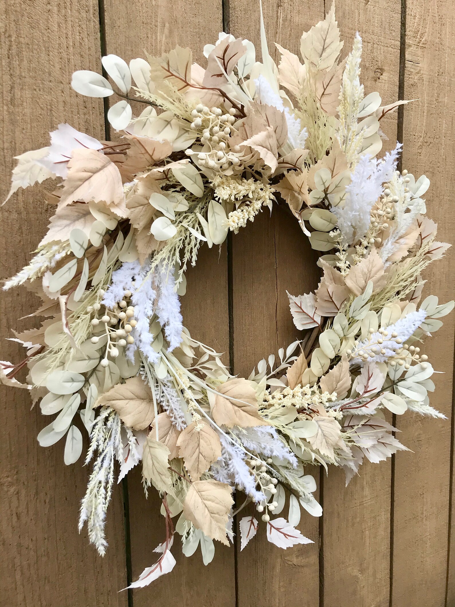 Neutral Summer/ Fall Boho Style Front Door Wreath, Autumn Beige Pampas ...
