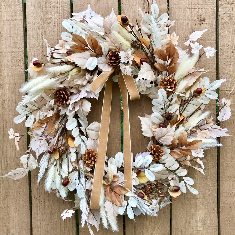 Neutral Fall Boho Style Front Door Wreath Autumn Cream and - Etsy