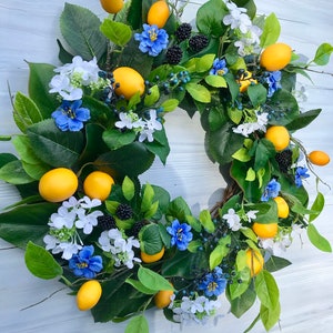 Summer Lemon Wreath With Blackberry & Blue Berry, Citrus Wreath W ...