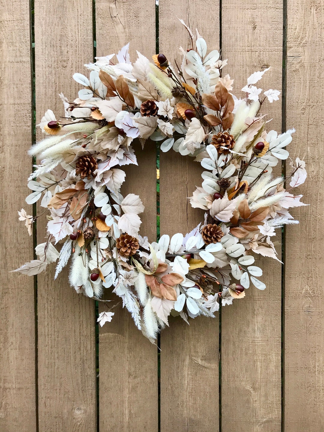 Neutral Fall Boho Style Front Door Wreath Autumn Cream and - Etsy