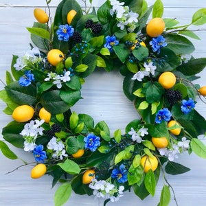 Summer Lemon Wreath With Blackberry & Blue Berry, Citrus Wreath W ...