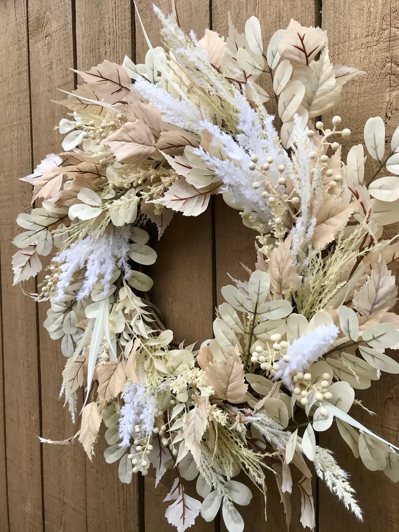 Neutral Summer/ Fall Boho Style Front Door Wreath, Autumn Beige Pampas ...