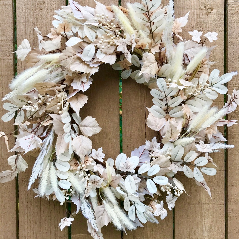 Neutral Fall Boho Style Front Door Wreath Autumn Cream and - Etsy