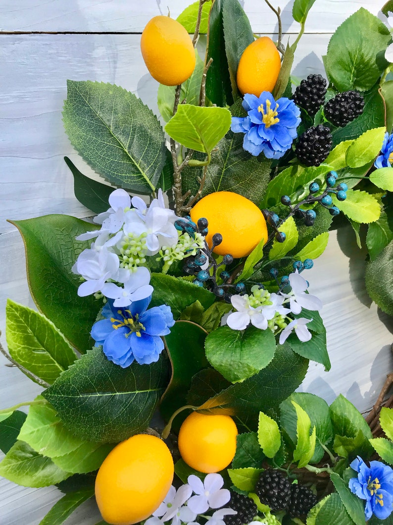 Summer Lemon Wreath With Blackberry & Blue Berry, Citrus Wreath W ...