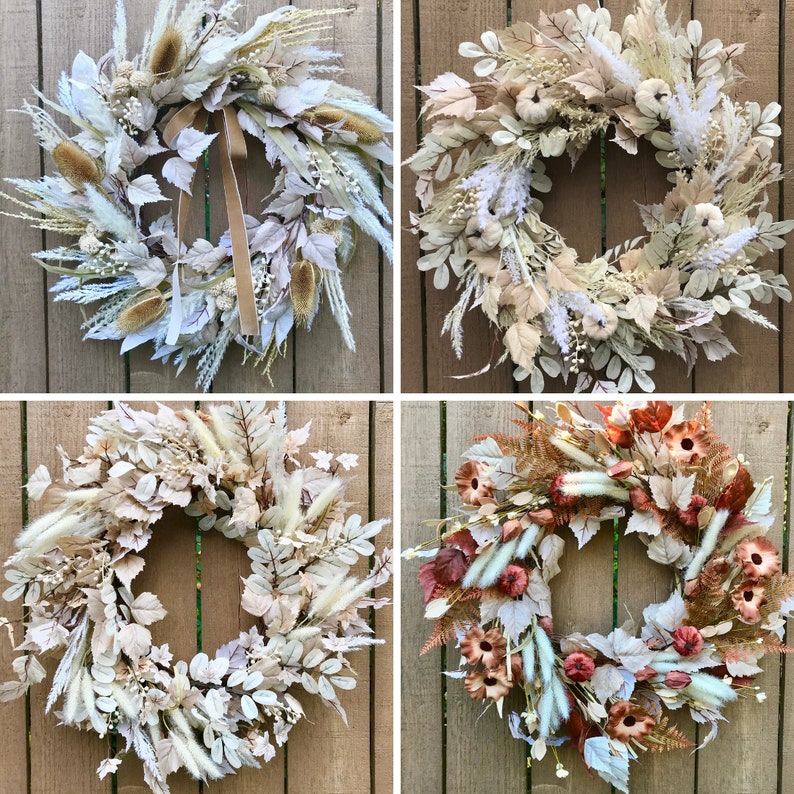 Neutral Fall Boho Style Front Door Wreath Autumn Cream and - Etsy