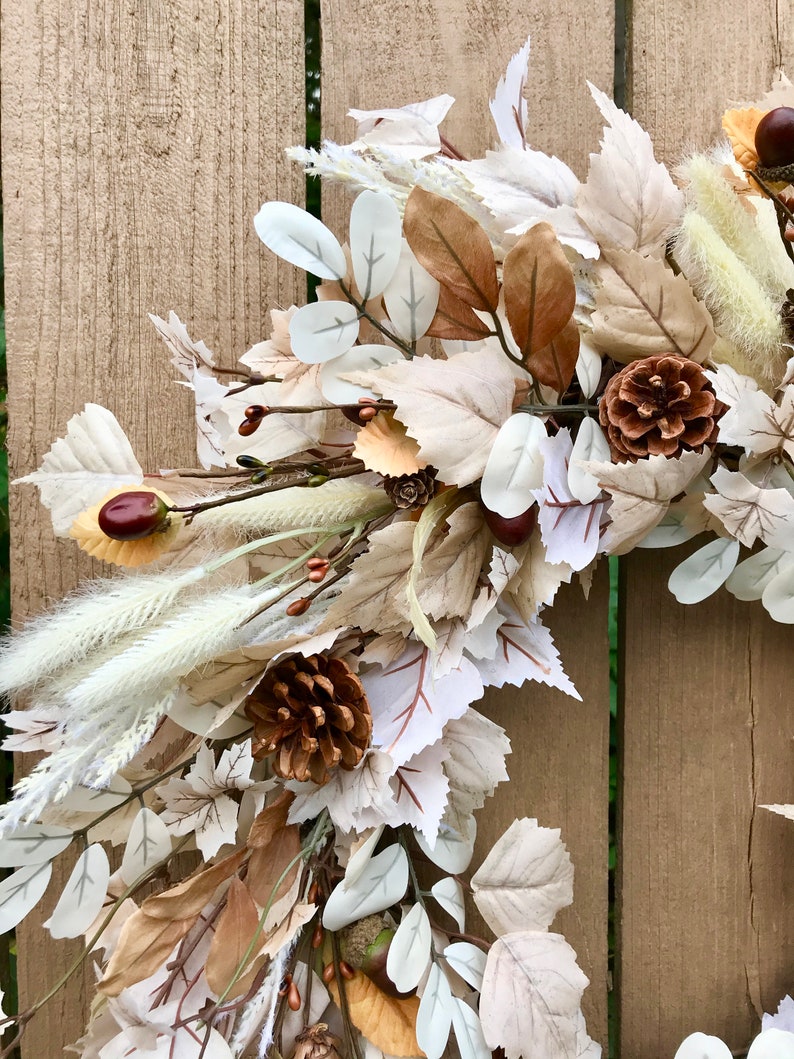 Neutral Fall Boho Style Front Door Wreath Autumn Cream and - Etsy