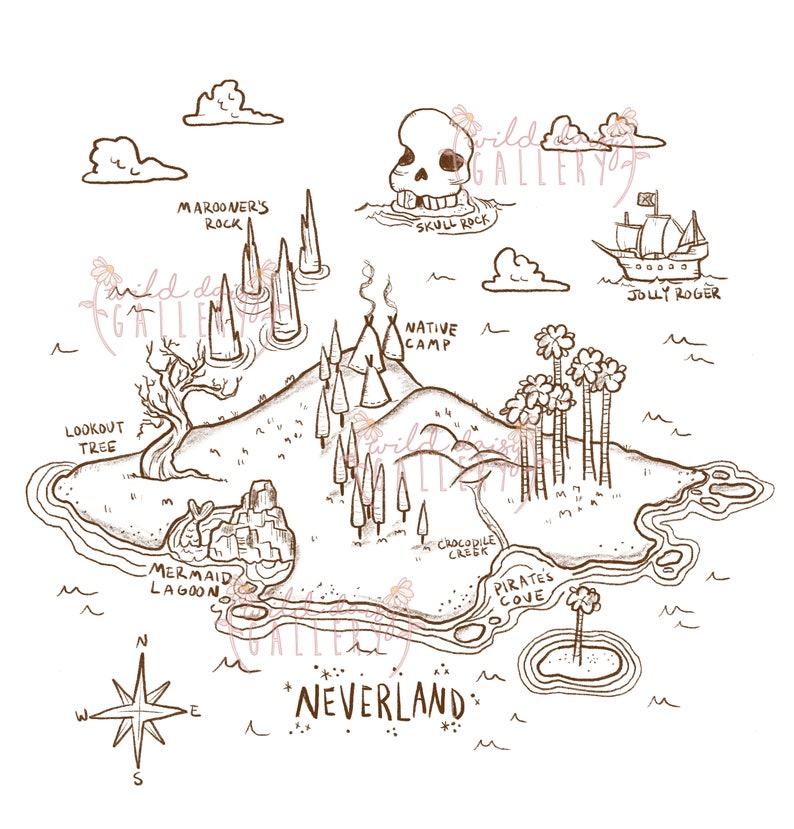 Neverland Map PNG Hand Drawn Kids Map Digital Download - Etsy