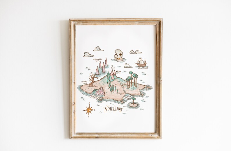 Neverland Map Poster, Nursery Prints, Kids Wall Art, Kids Room Decor ...