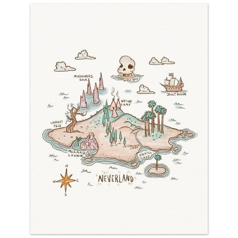Neverland Map Poster, Nursery Prints, Kids Wall Art, Kids Room Decor ...